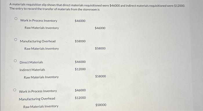 Solved A materials requisition slip shows that direct | Chegg.com