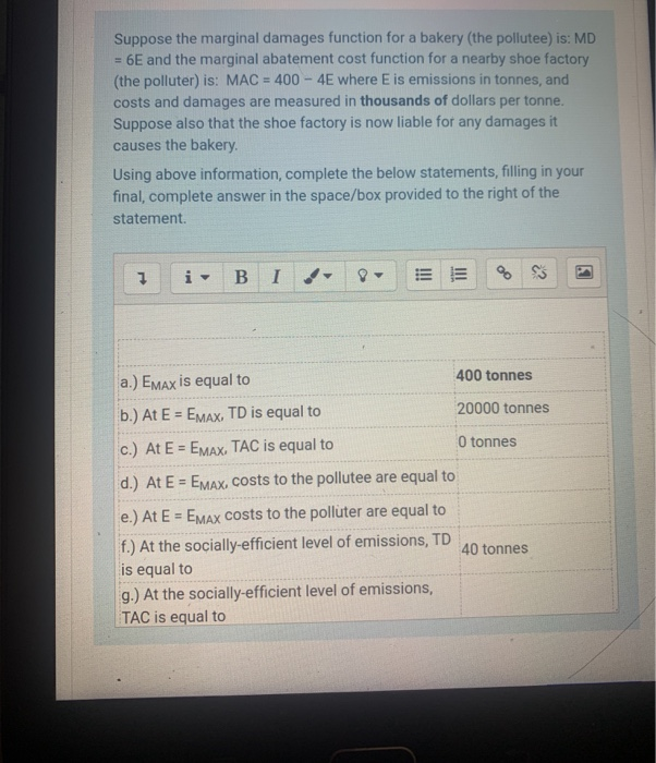 Solved Suppose the marginal damages function for a bakery | Chegg.com