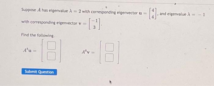 Solved Suppose A has eigenvalue X = 2 with corresponding | Chegg.com
