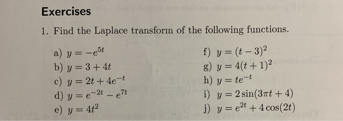 Solved Exercises 1. Find the Laplace transform of the | Chegg.com