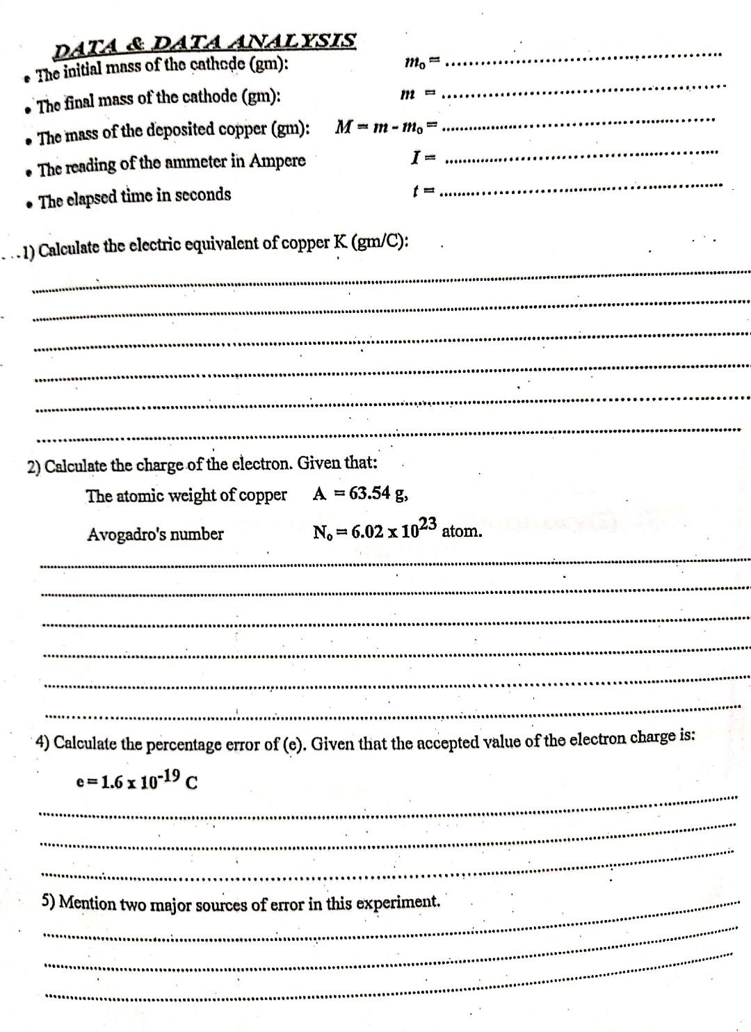 Solved EXPERIMENT (10). ELECTROCHEMICAL EQUIVALENT OF COPPER | Chegg.com