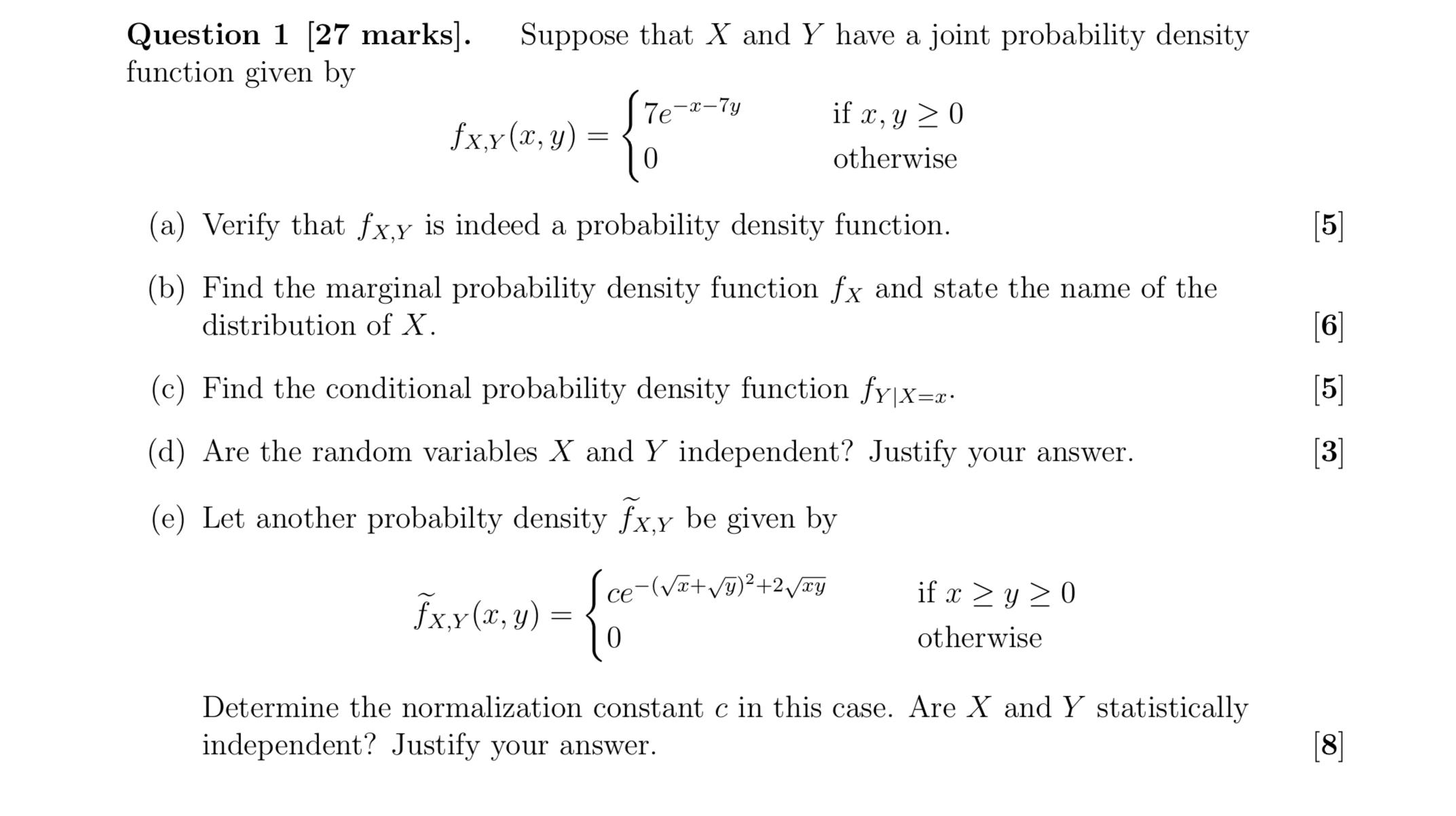 Solved Question 1 [27 marks]. Suppose that x and Y have a | Chegg.com