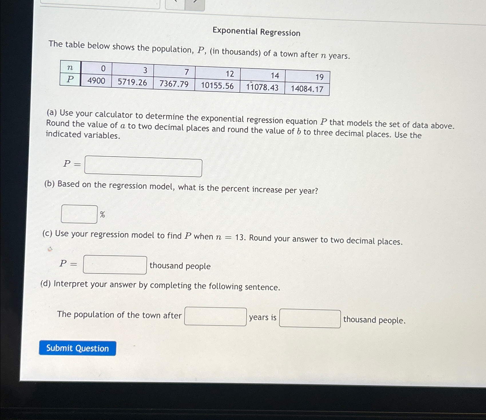 Solved Exponential RegressionThe table below shows the | Chegg.com