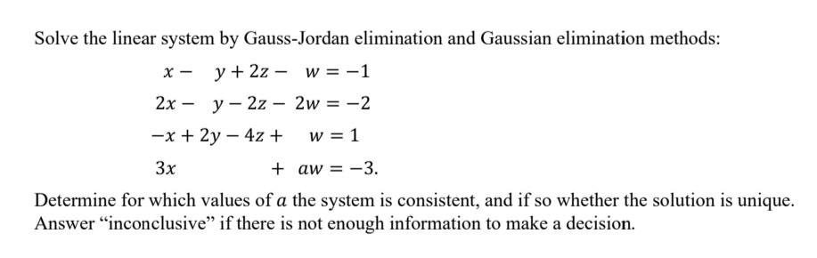 Solved Solve the linear system by Gauss-Jordan elimination | Chegg.com