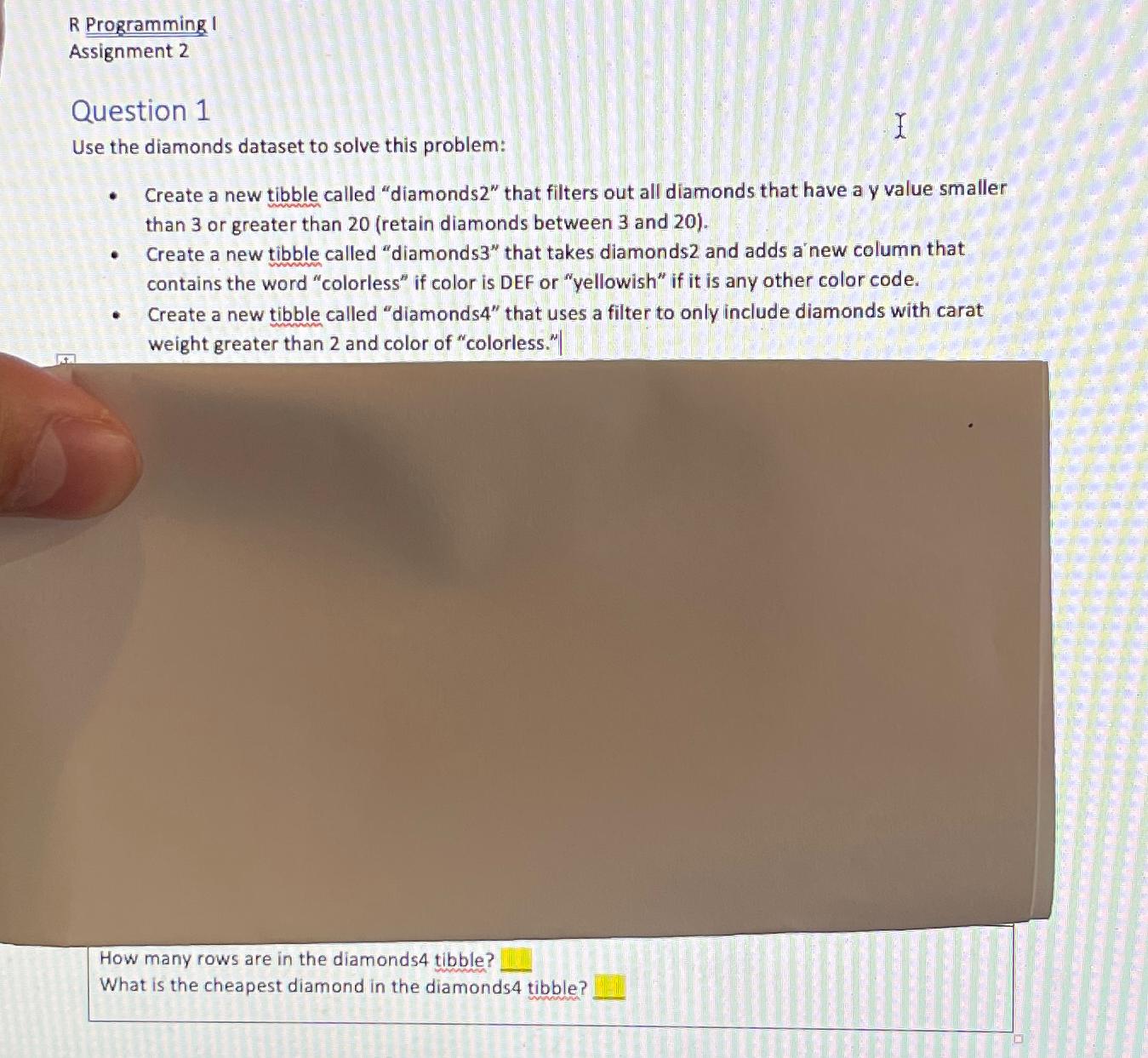 Solved R Programming IAssignment 2Question 1Use the diamonds | Chegg.com