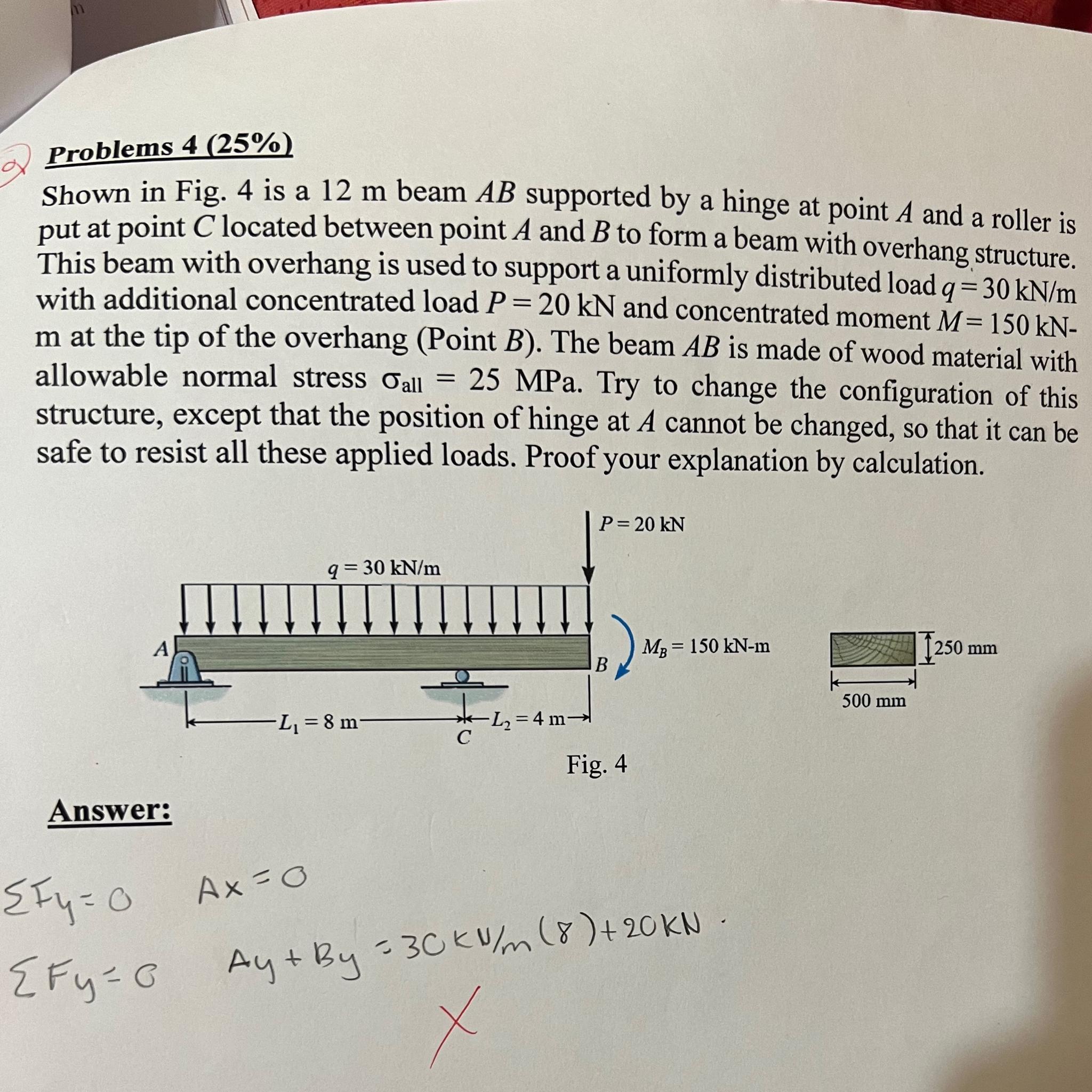 Solved Problems 4(25%)Shown in Fig. 4 ﻿is a 12m ﻿beam AB | Chegg.com