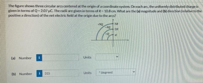 Solved The figure shows three circular arcs centered at the | Chegg.com