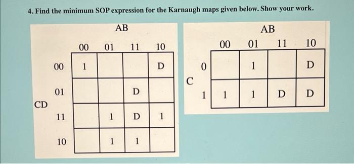 Solved 4. Find the minimum SOP expression for the Karnaugh | Chegg.com