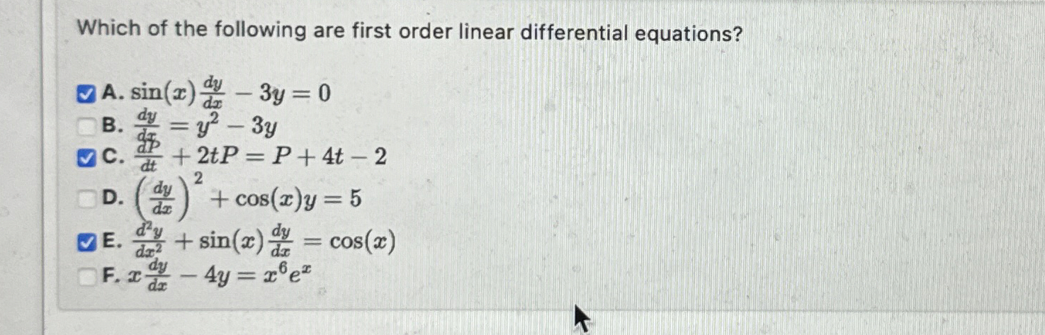 Solved Which of the following are first order linear | Chegg.com