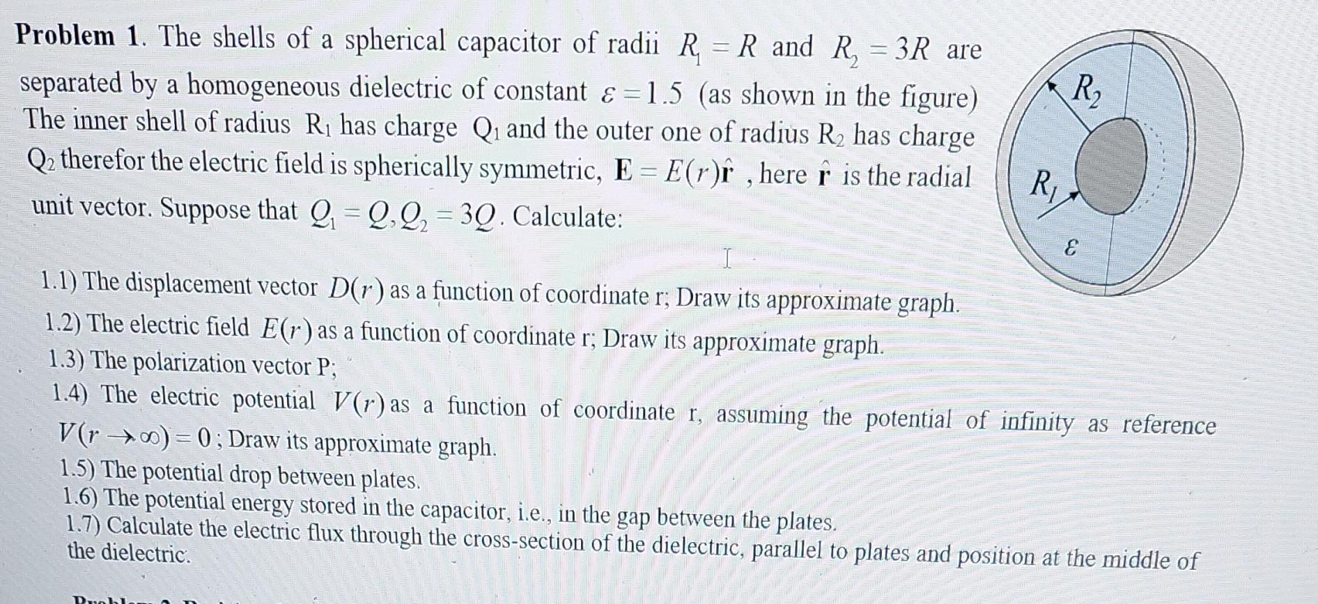Solved Problem 1. The shells of a spherical capacitor of | Chegg.com