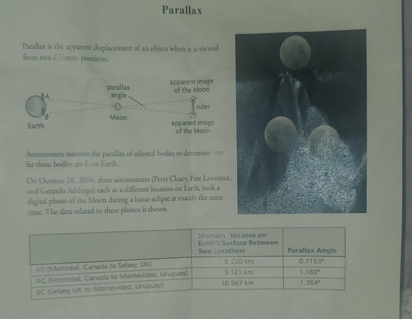 Solved Parallax is the apparent displacement of an object | Chegg.com