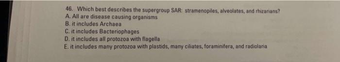 Solved 46. Which best describes the supergroup SAR: | Chegg.com