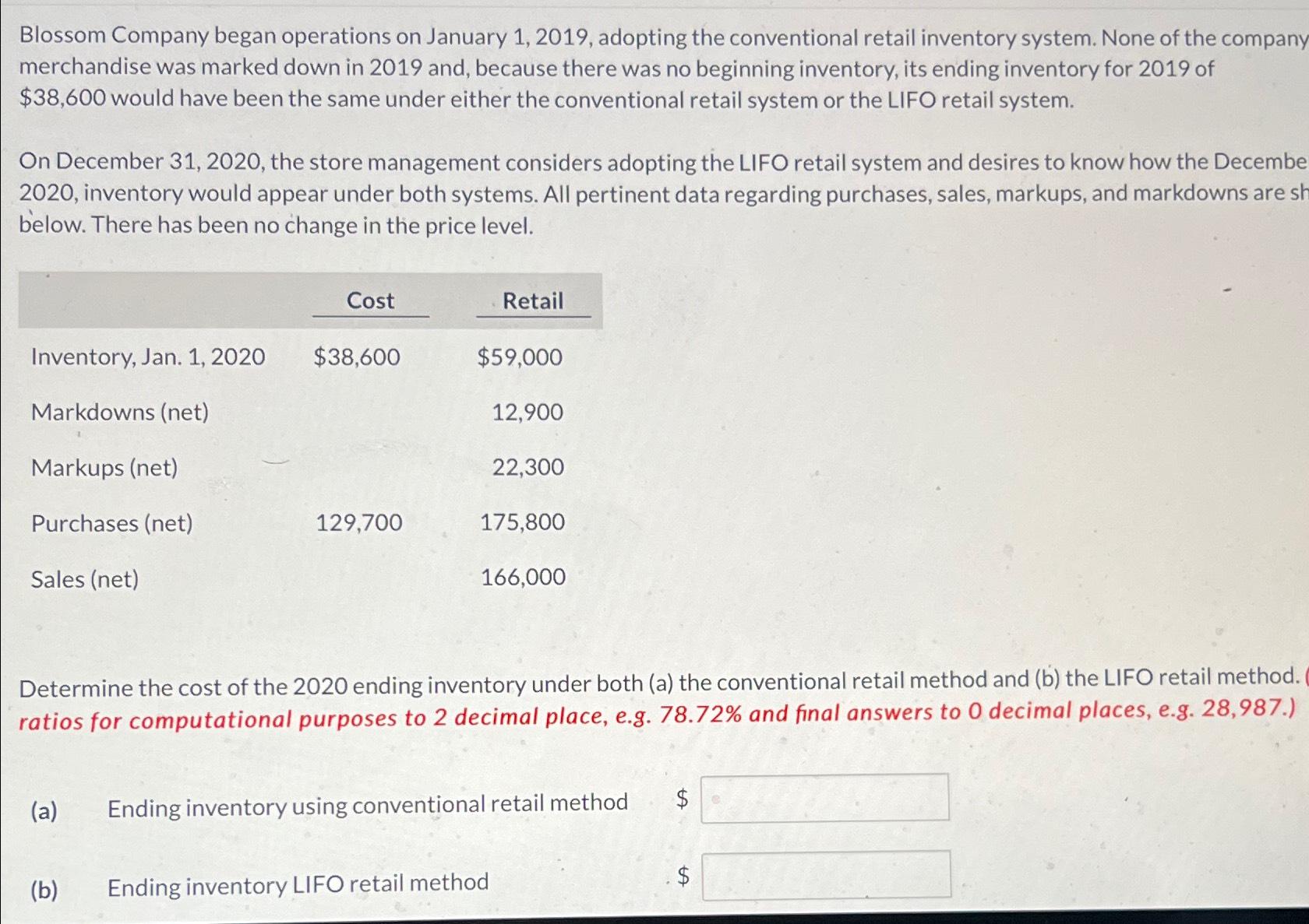 Solved Blossom Company began operations on January 1,2019, | Chegg.com