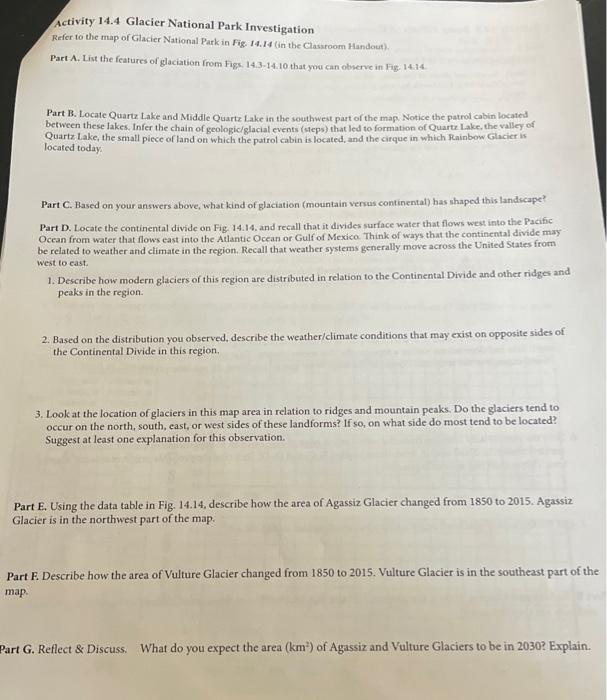 Solved Activity 14.4 Glacier National Park Investigation | Chegg.com