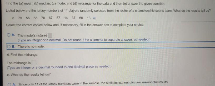 Solved Find the (a) mean, (b) median, (c) mode, and (d) | Chegg.com