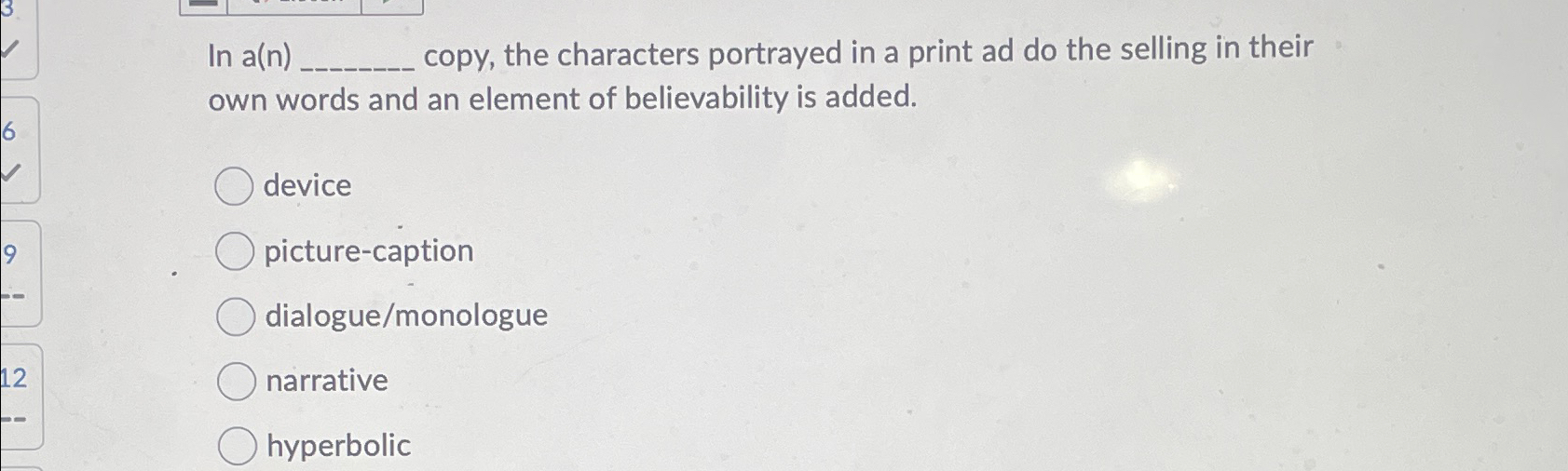 Solved In a(n) ﻿copy, the characters portrayed in a print ad | Chegg.com