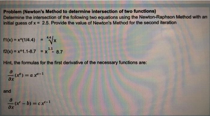 Solved Problem (Newton's Method to determine intersection of | Chegg.com
