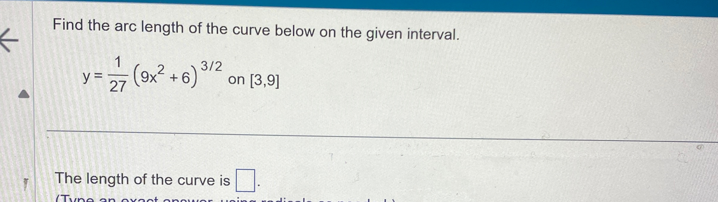 Solved Find the arc length of the curve below on the given | Chegg.com