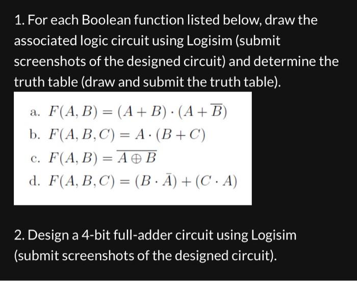 Solved 1. For each Boolean function listed below, draw the | Chegg.com