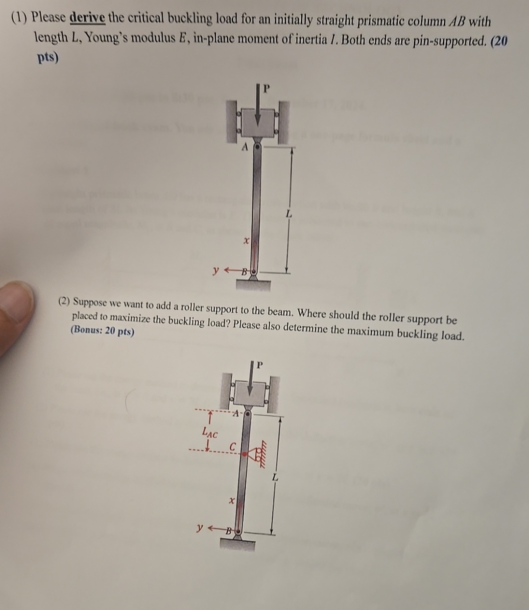 Solved (1) ﻿Please derive the critical buckling load for an | Chegg.com