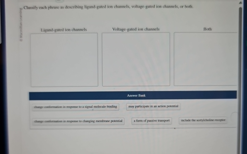 Solved 20s Classify each phrase as describing ligand-gated | Chegg.com