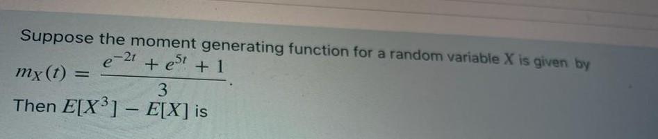 Solved Suppose the moment generating function for a random | Chegg.com