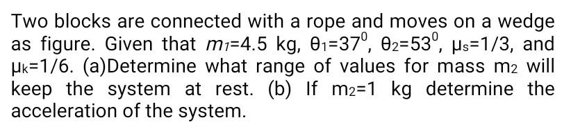 Solved Two blocks are connected with a rope and moves on a | Chegg.com
