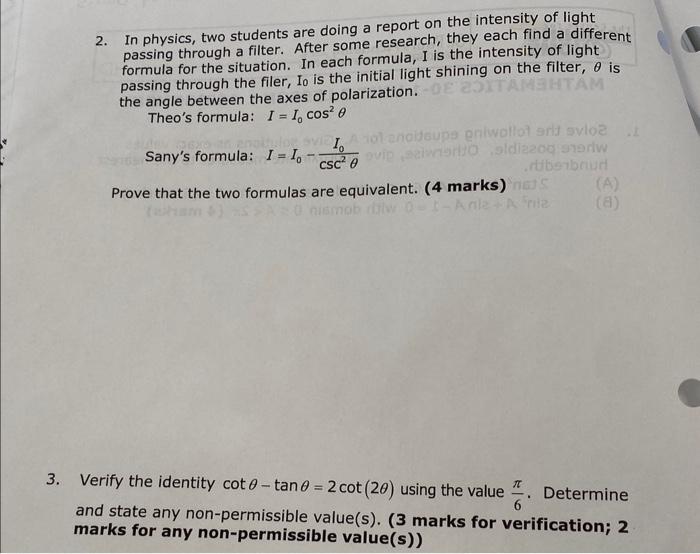 Solved 1. Solve the following equations for A. Give | Chegg.com