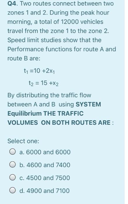 Solved Q4. Two routes connect between two zones 1 and 2. | Chegg.com
