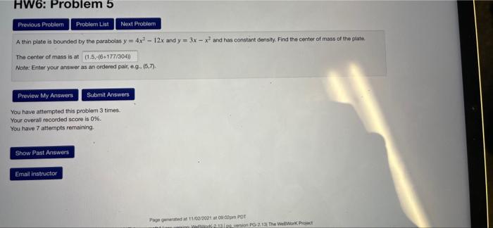 Solved HW6: Problem 5 Previous Problem Probler List Next | Chegg.com