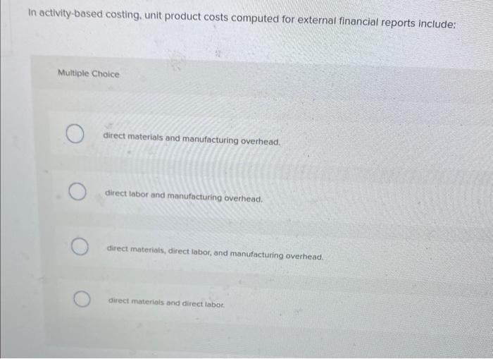 Solved In actlvity-based costing, unit product costs | Chegg.com