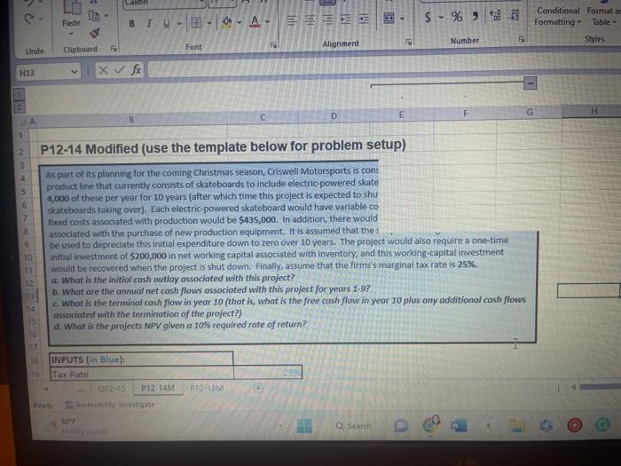 Solved P12-14 Modified (use the template below for problem | Chegg.com