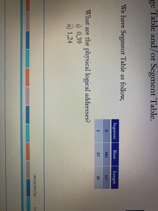 Solved ge Table and/or Segment Table. We have Segment Table | Chegg.com