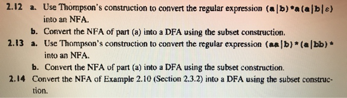 Solved 2.12 2. Use Thompson's construction to convert the | Chegg.com