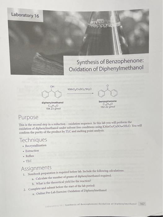 Laboratory 15 Reduction of Benzophenone 1. NaHCH, OH | Chegg.com