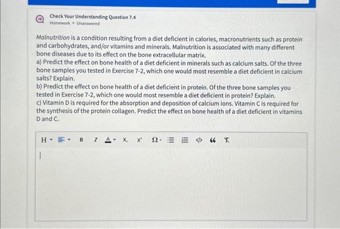 Solved Malnutrition is a condition resulting from a diet | Chegg.com