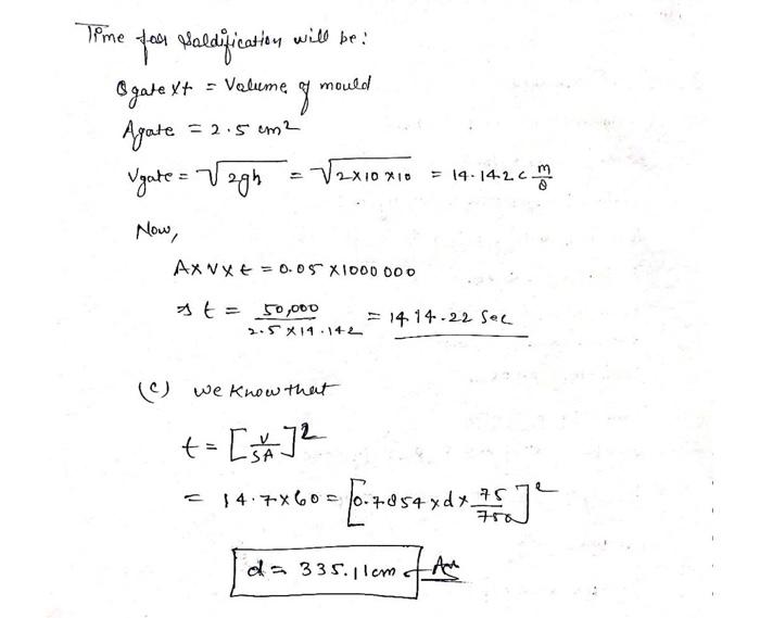 Solved A sand mold casting operation is performed to make a | Chegg.com