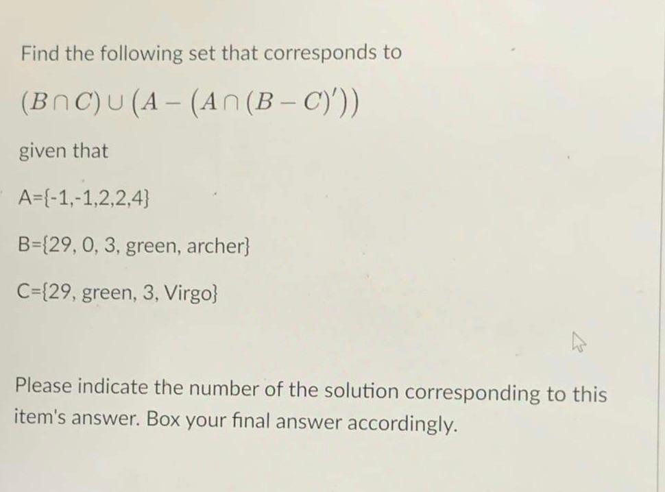 Solved Find the following set that corresponds to | Chegg.com