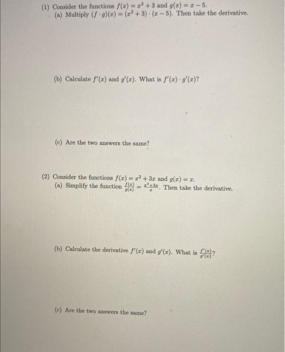 Solved (1) Consider the functions f(x)=x2+3 and g(x)=x−5. | Chegg.com