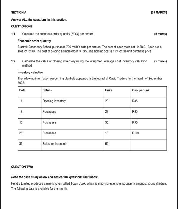 Solved SECTION A [30 MARKS] Answer ALL the questions in this | Chegg.com