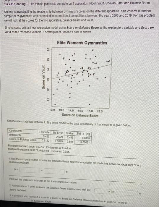 Solved Stick the landing - Elite female gymnasts compete on | Chegg.com