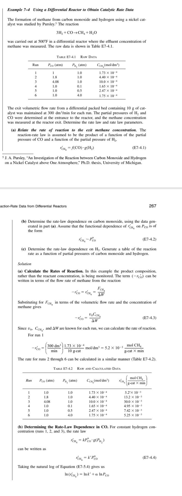 Example 7-4 Using a Differential Reactor to obtain | Chegg.com