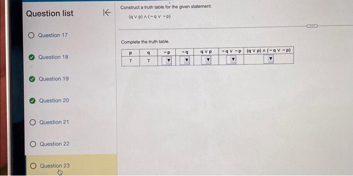 Solved Question list Question 17 Question 18 Question 19 | Chegg.com