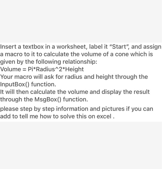 Insert a textbox in a worksheet, label it "Start", | Chegg.com
