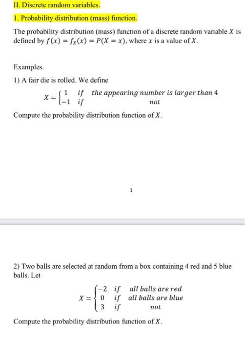 Solved II. Discrete random variables. 1. Probability | Chegg.com