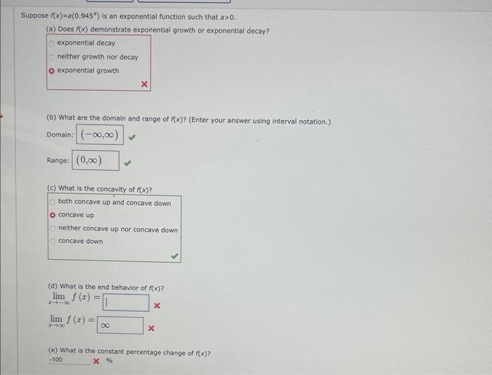 Solved Suppose f(x)=a(0.945x) is an exponential function | Chegg.com