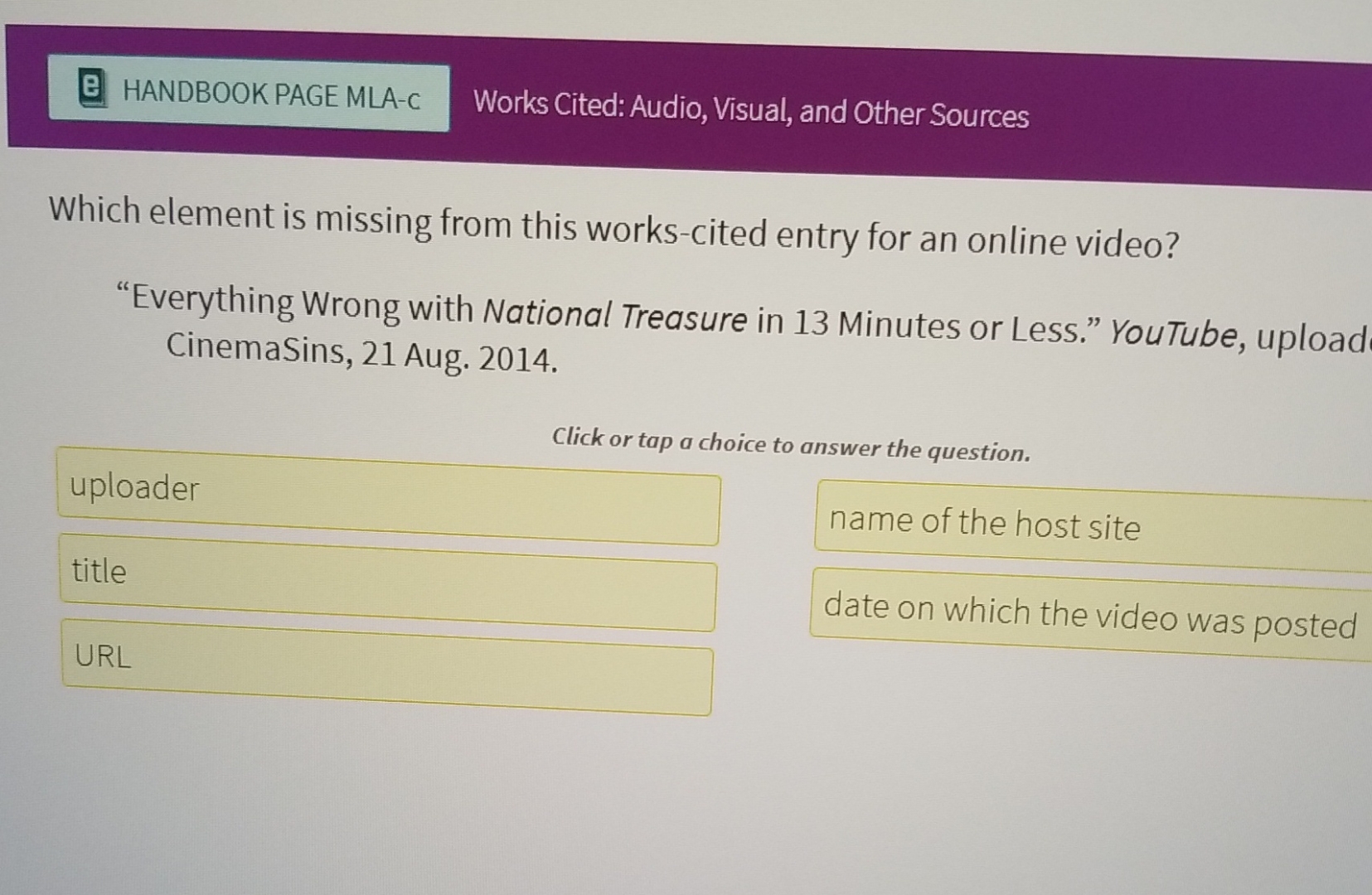 Solved HANDBOOK PAGE MLA-CWorks Cited: Audio, Visual, and | Chegg.com