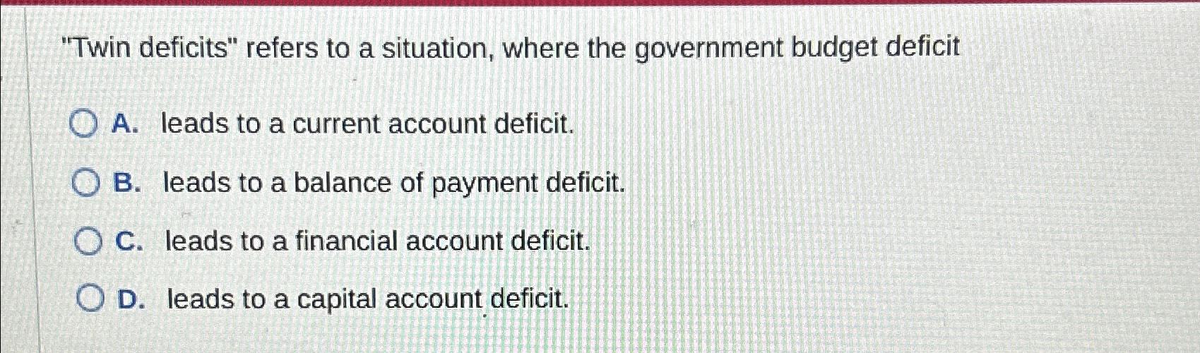 Solved "Twin deficits" refers to a situation, where the | Chegg.com