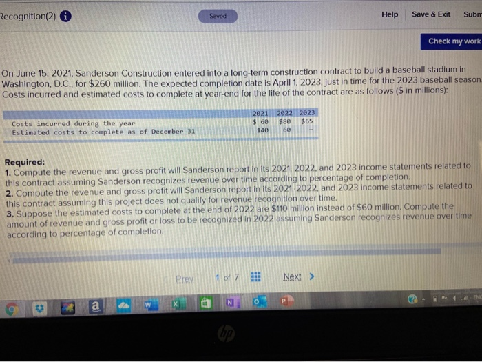 Solved Recognition(2) Saved Help Save & Exit Subm Check my | Chegg.com