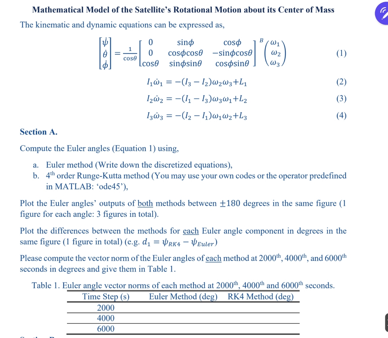 Solved Mathematical Model of the Satellite's Rotational | Chegg.com